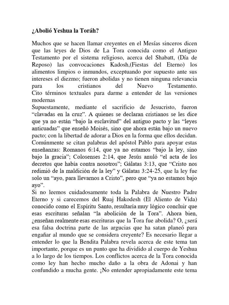 Abolió Yeshua La Toráh | Descargar gratis PDF | Libro del éxodo | Shabat