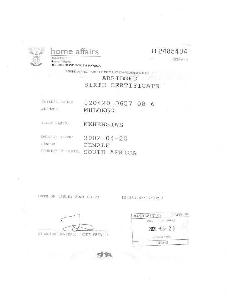 South African Identification Document - 2021-08-01 | PDF