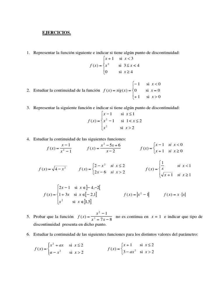 Ejercicios de Funciones Continuas | PDF | Función continua | Función ...