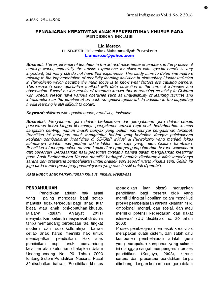 Pengajaran Kreativitas ABK Di Pendidikan Inklusi | PDF | Kesehatan Holistik