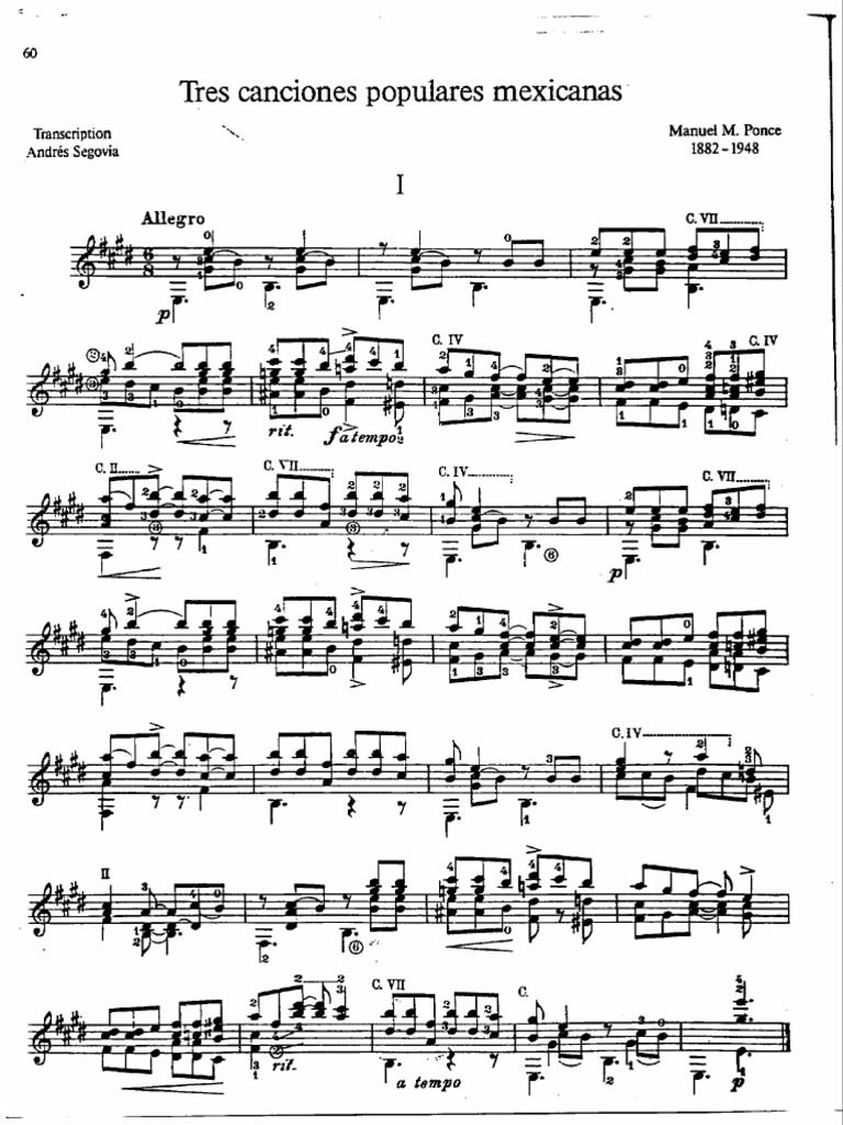 PONCE - Three Mexican Folk Songs (Ed Schott, Rev Segovia) (Guitar ...