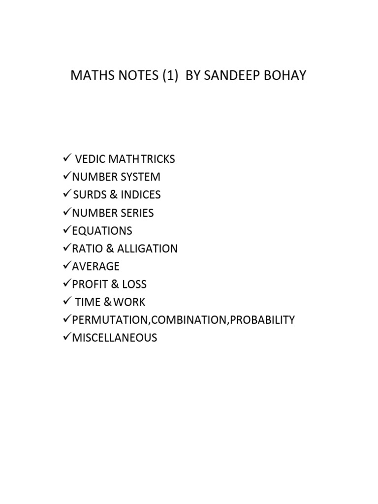 Vedic Math Notes Hand Written (Sscnotes - Com) | PDF