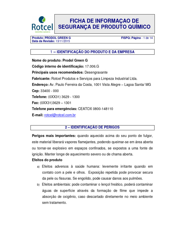 Desengraxante Prodol Green Rotcel - 0.00.04.58700 | PDF | Combustão ...