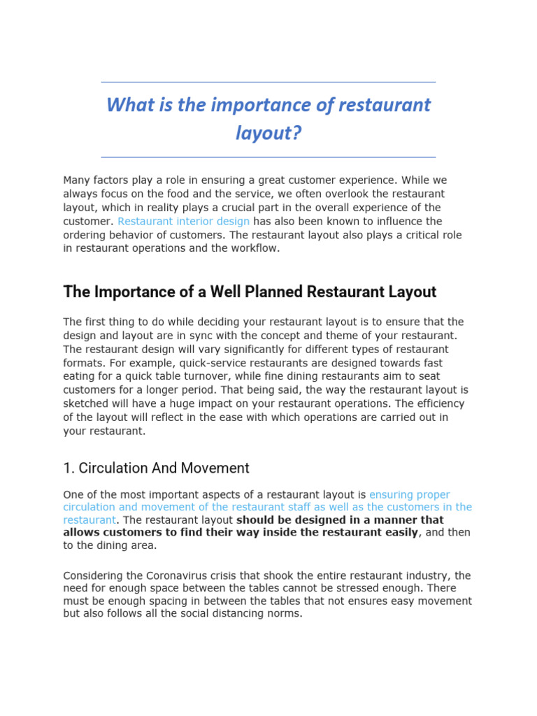 The Importance of Restaurant Layout | PDF | Restaurants