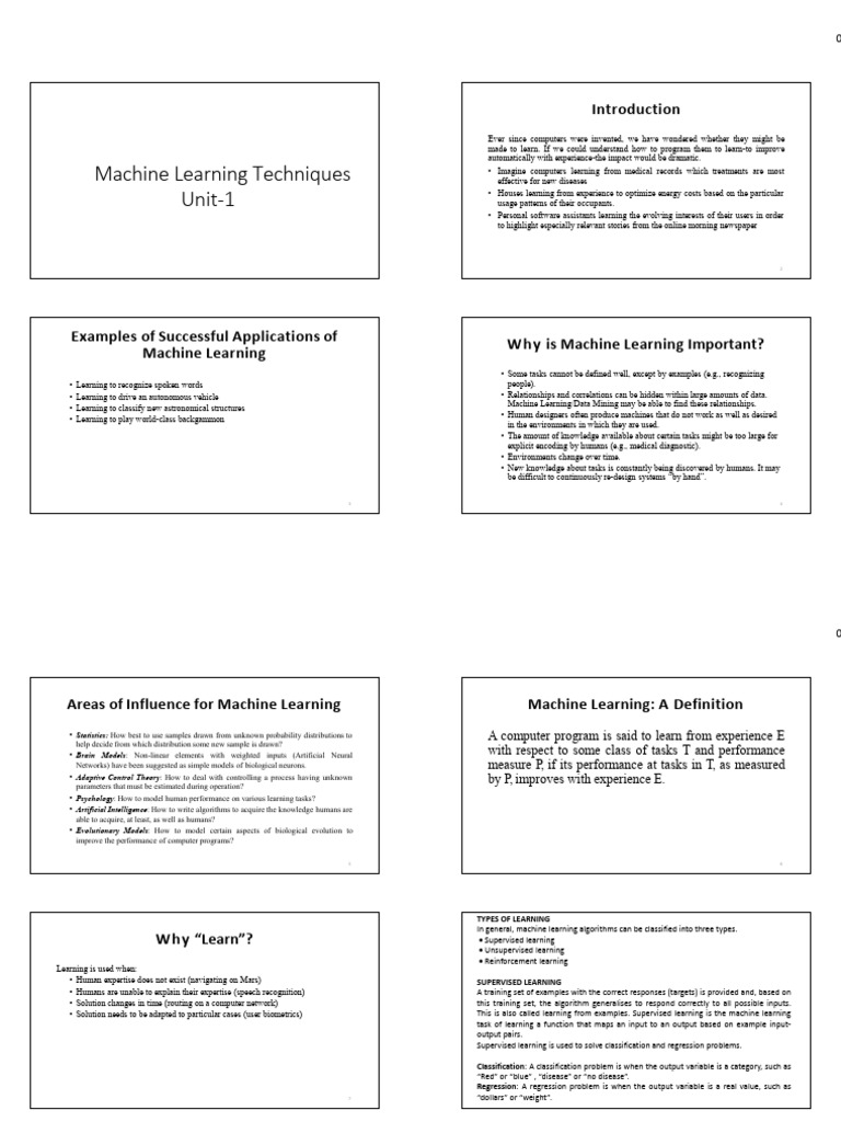 Unit-1 MLT | PDF | Machine Learning | Cluster Analysis