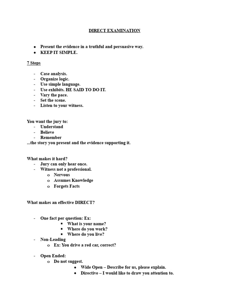 Direct Examination vs. Cross | PDF | Witness | Testimony