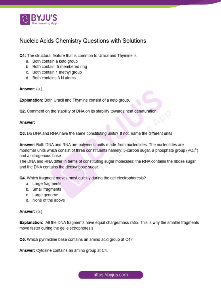 Nucleic Acids Questions | PDF | Nucleic Acids | Dna