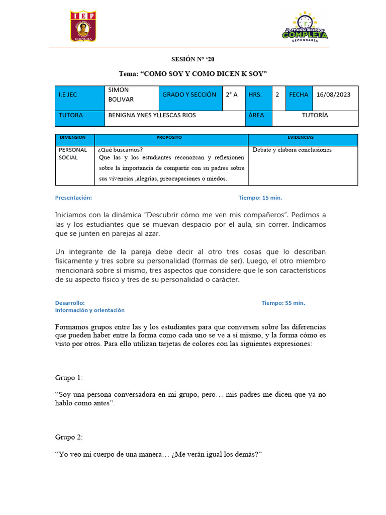 Sesion de Tutoria | PDF | Cognición