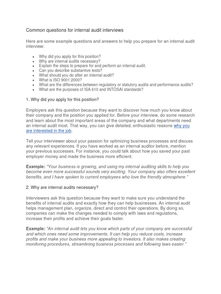 Common Questions For Internal Audit Interviews: 1. Why Did You Apply ...