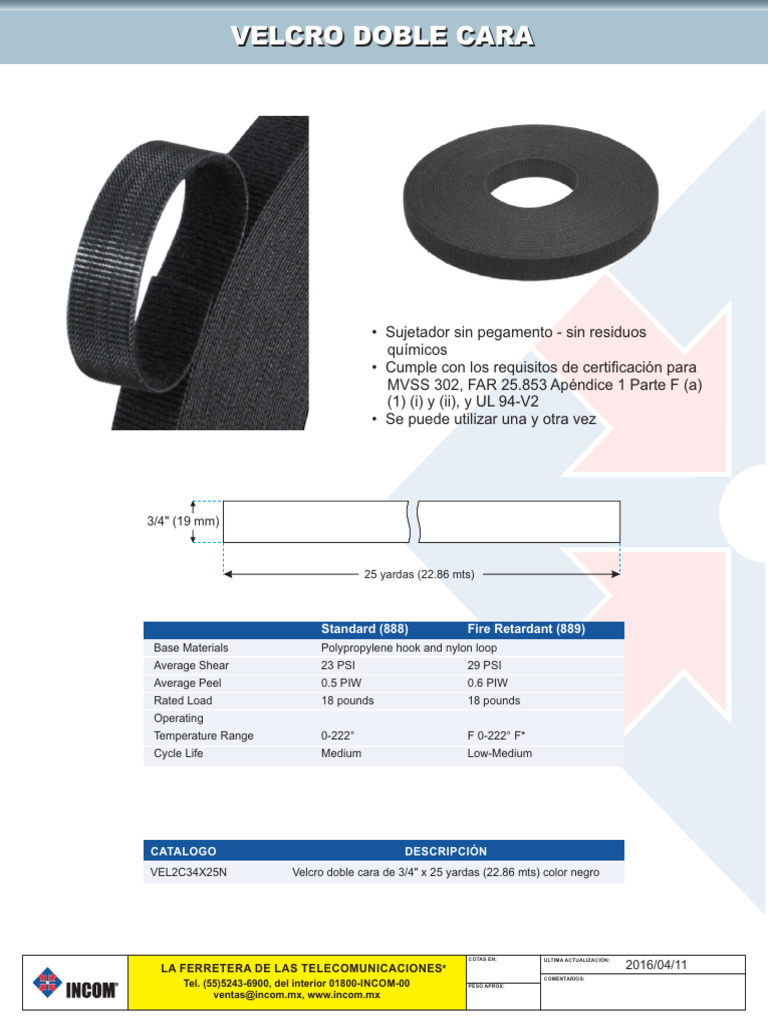 VELCRO VEL2C34X25N-Velcro Negro Doble Cara de 3 4x25yardas | PDF