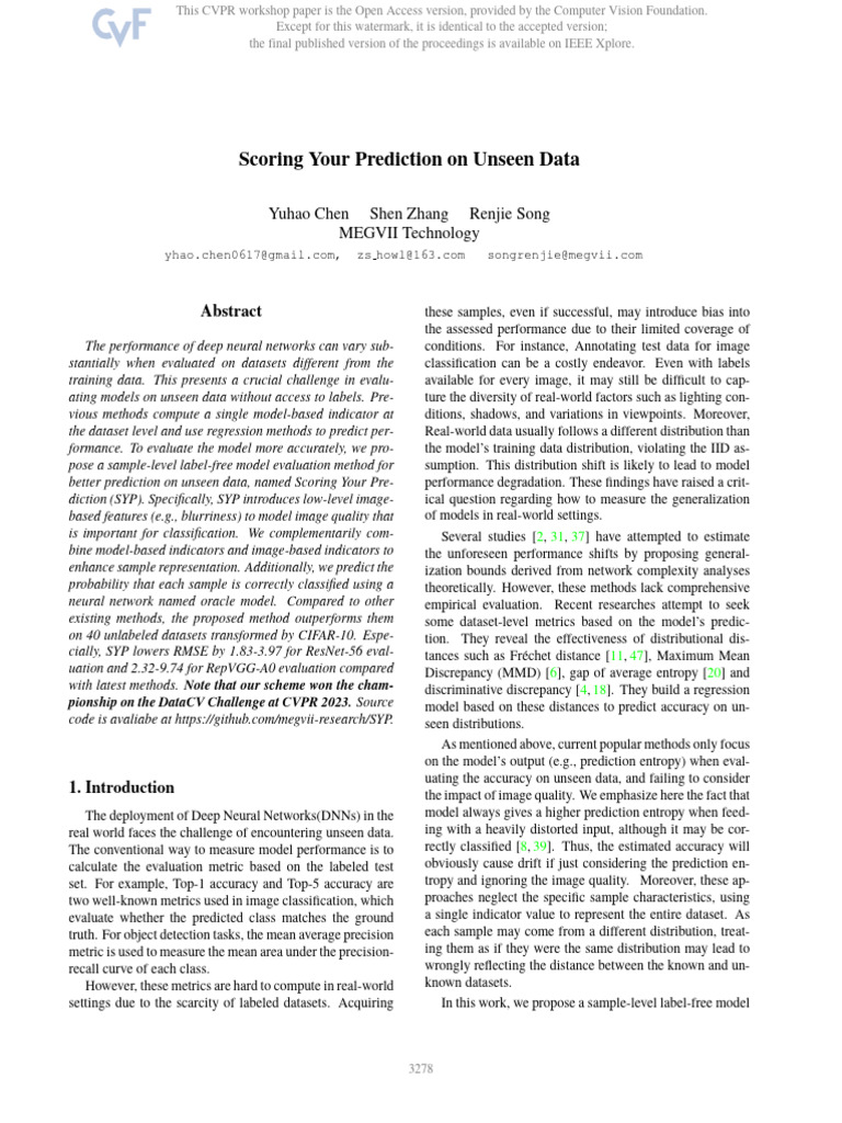 Chen Scoring Your Prediction On Unseen Data CVPRW 2023 Paper | PDF ... Chen Scoring Your Prediction On Unseen Data CVPRW 2023 Paper | PDF ...