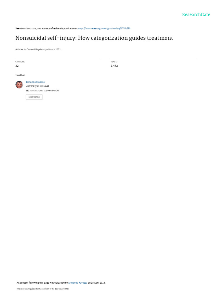 Nonsuicidal Self-Injury How Categorization Guides | PDF | Self Harm ...