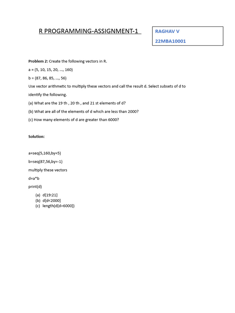 R Programming - Assignment | PDF