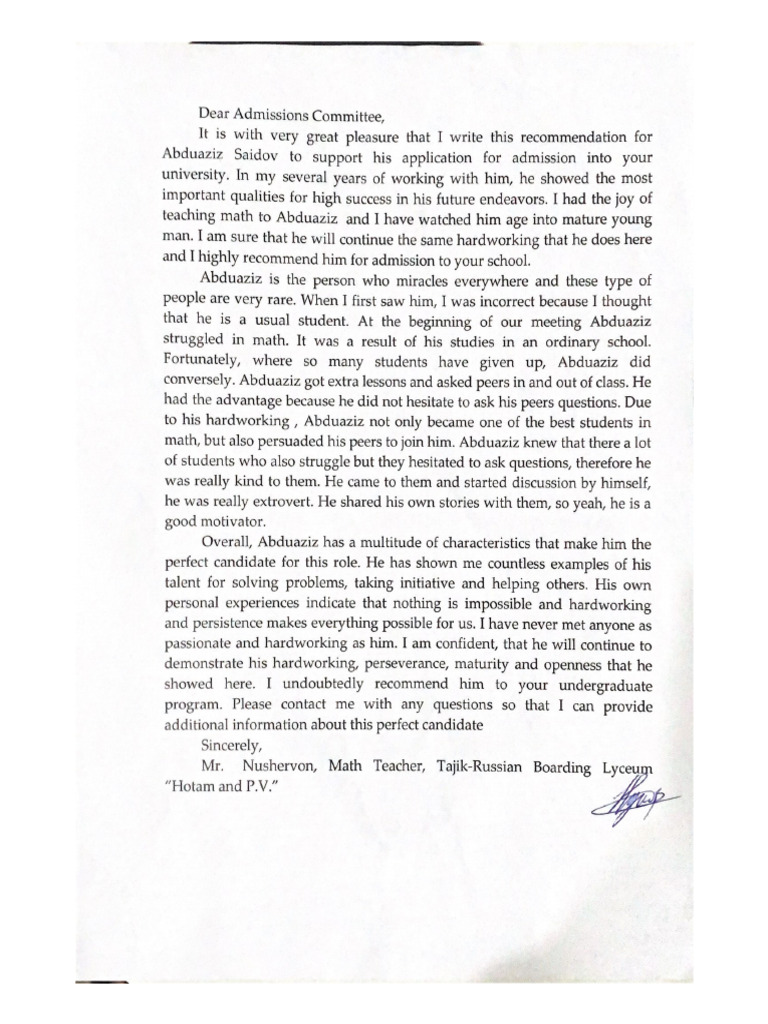 Dear Admissions Committee | PDF