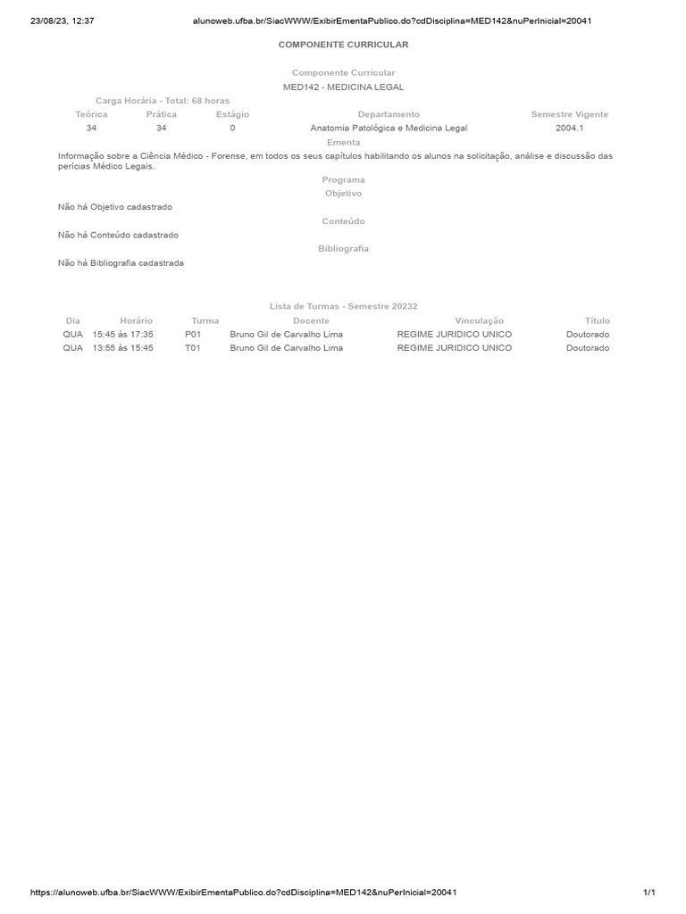 Ementa Med142 - Medicina Legal | PDF