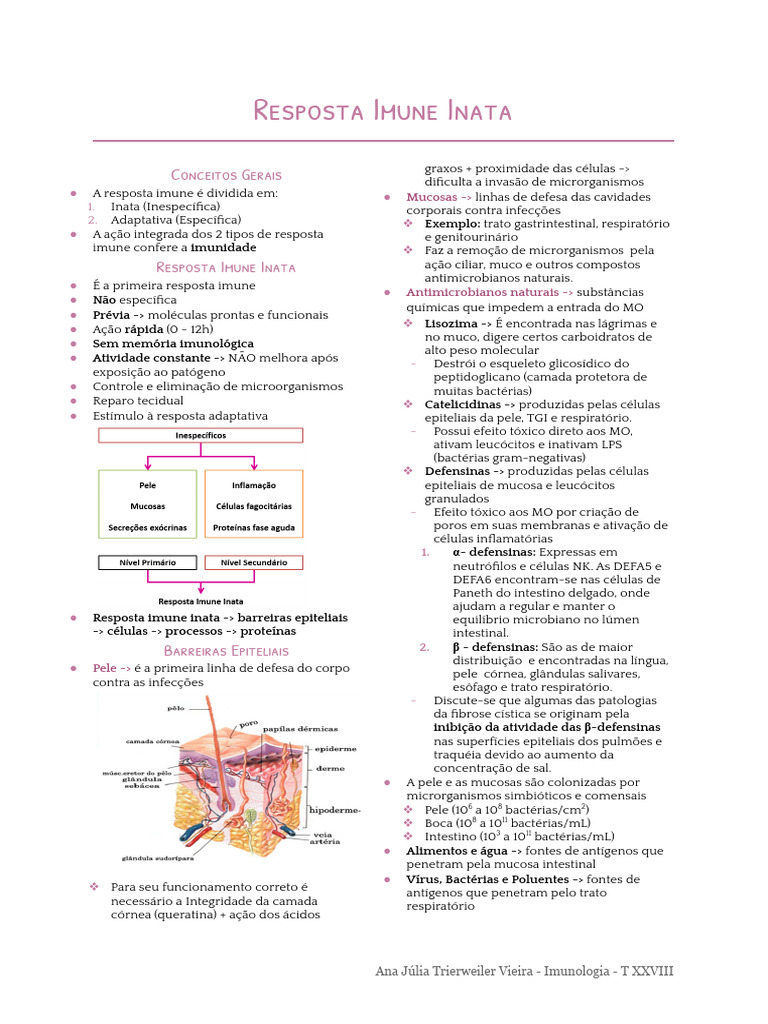 Resposta Imune Inata | PDF | Sistema imunológico | Sistema imunológico ...