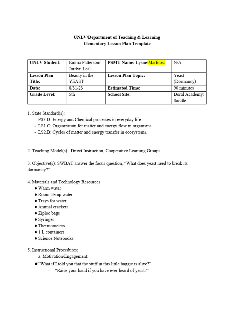 5th Investigations Yeast Lesson Plan | Download Free PDF | Lesson Plan ... 5th Investigations Yeast Lesson Plan | Download Free PDF | Lesson Plan ...