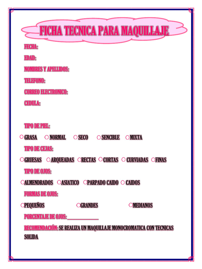 Ficha Tecnica para Maquillaje | PDF
