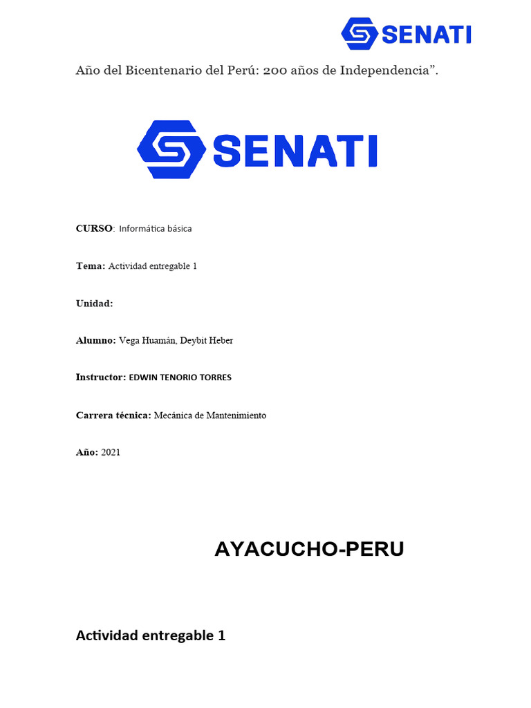 Actividad Entregable 1 Informatica Basica Senati | PDF