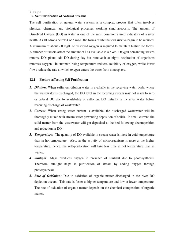 Self Purification of Natural Streams | PDF | Water | Sewage Treatment