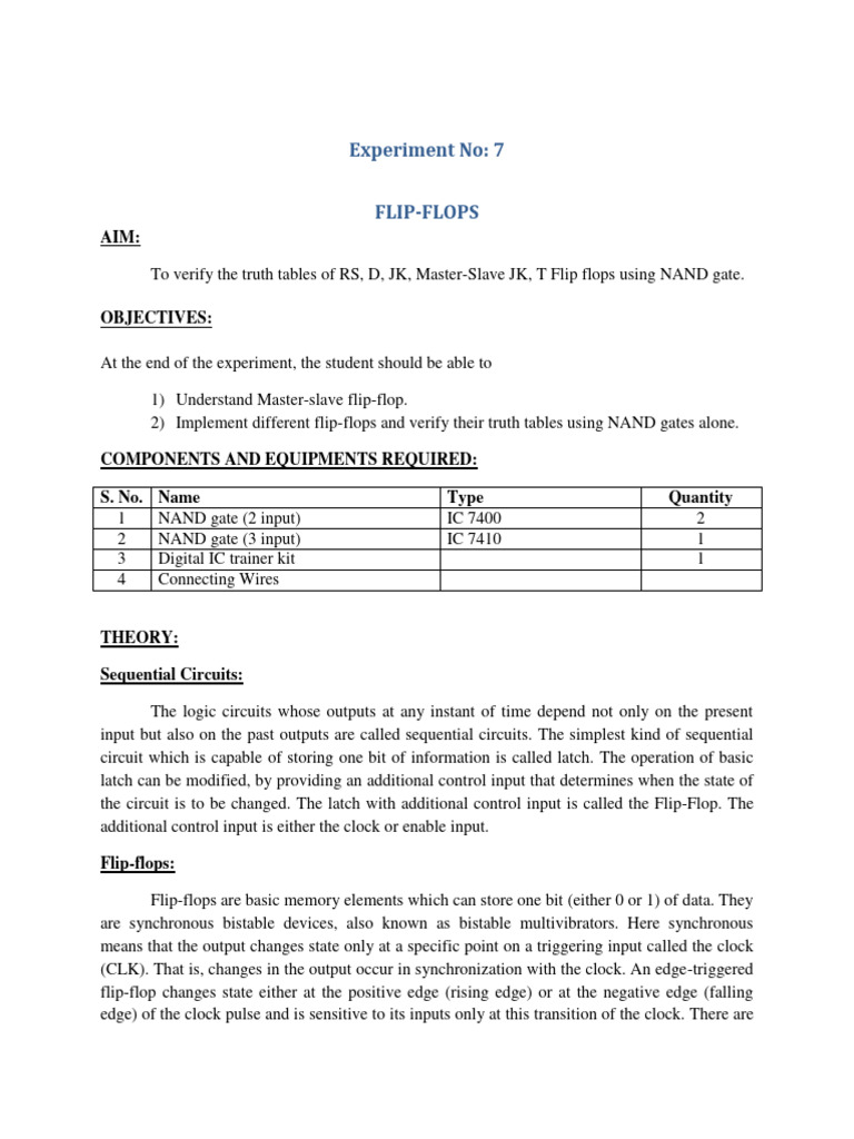 Experiment 7 - Flip-Flops | PDF | Electronic Design | Manufactured Goods Experiment 7 - Flip-Flops | PDF | Electronic Design | Manufactured Goods