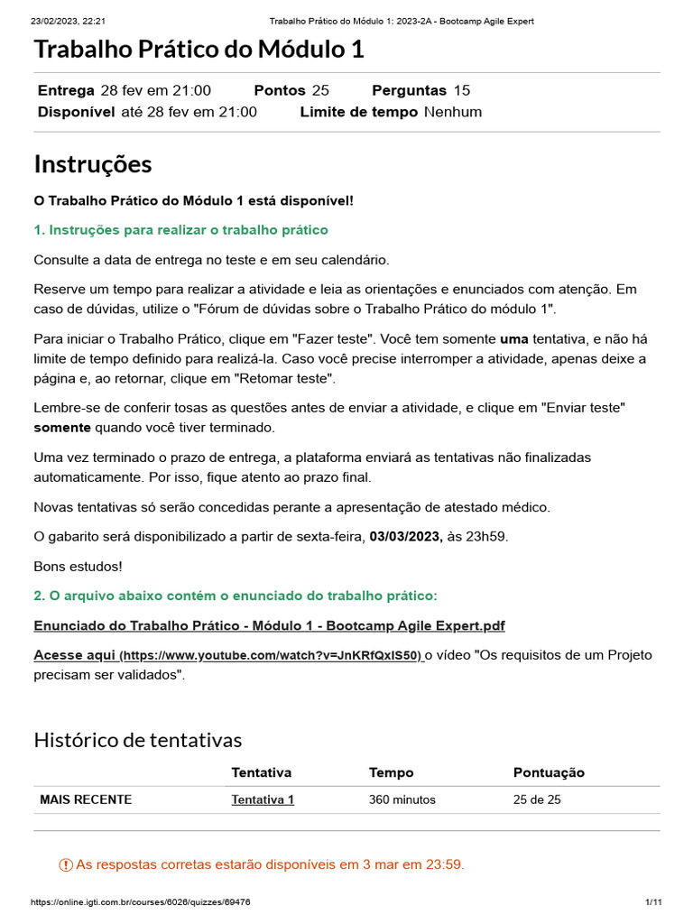 Trabalho Prático Do Módulo 1 - 2023-2A - Bootcamp Agile Expert | PDF ... Trabalho Prático Do Módulo 1 - 2023-2A - Bootcamp Agile Expert | PDF ...