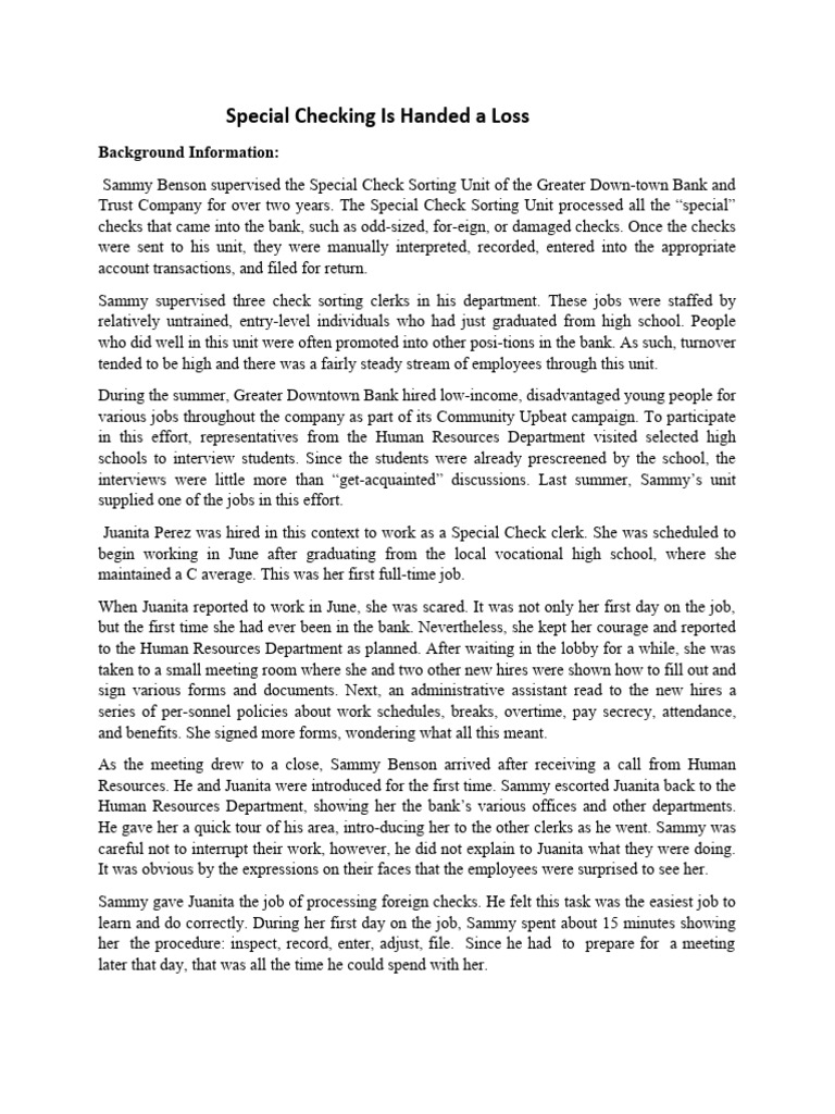 Special Checking Is Handed A Loss Background Information Sammy Benson ...
