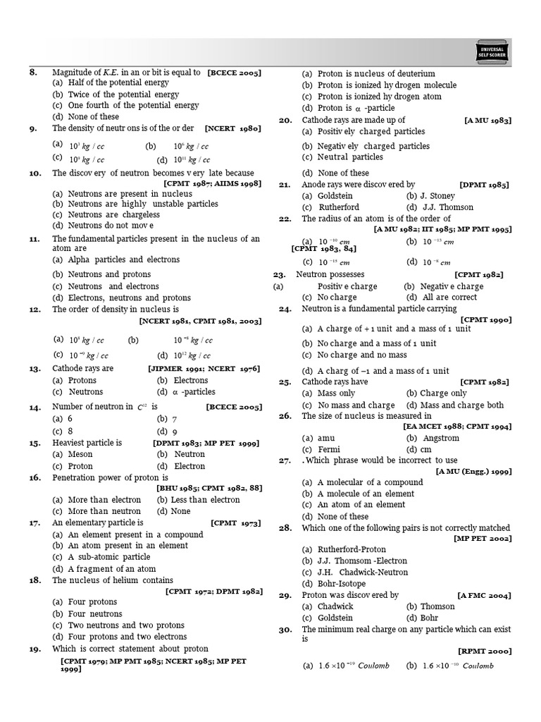 Structure of Atom: Key Concepts and Questions | PDF | Atoms | Proton