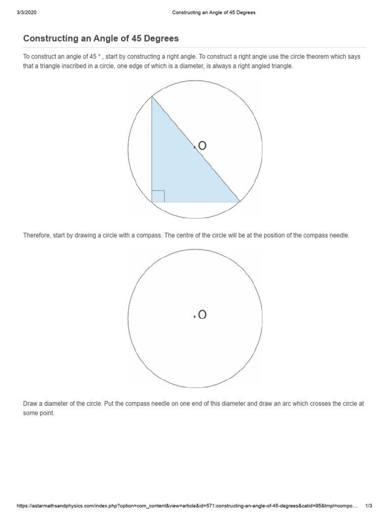 Constructing An Angle of 45 Degrees | PDF