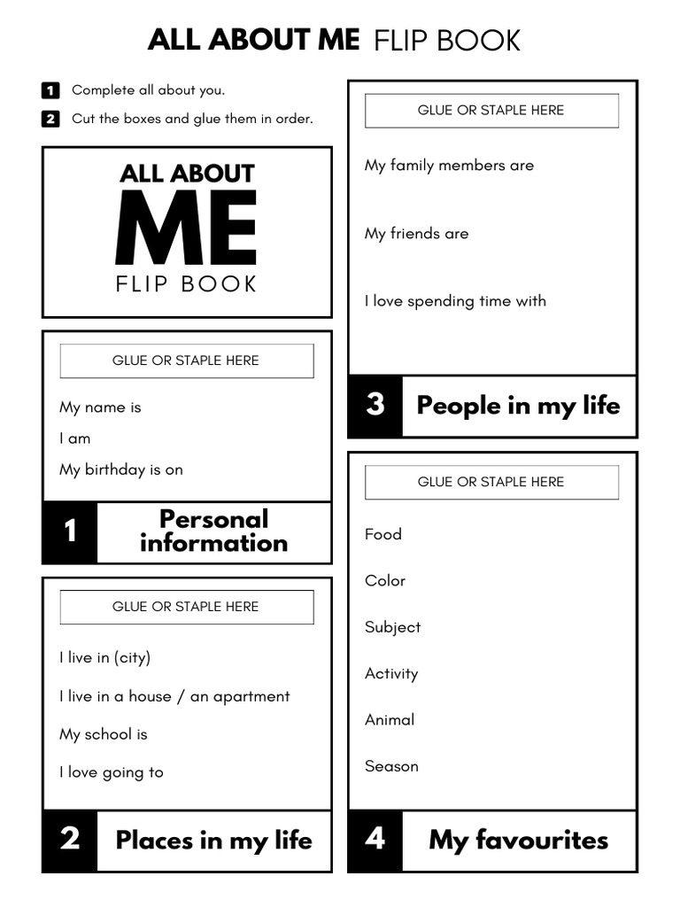 Black and White All About Me Printable Flip Book | PDF
