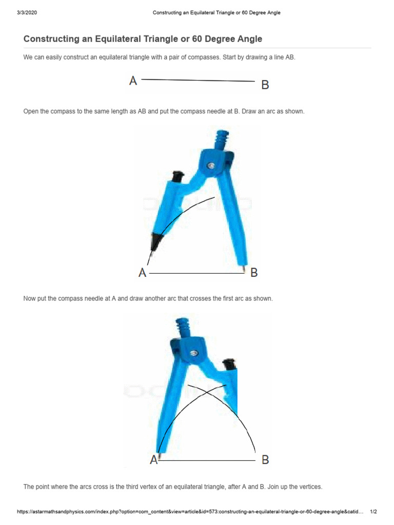 Constructing An Equilateral Triangle or 60 Degree Angle | PDF