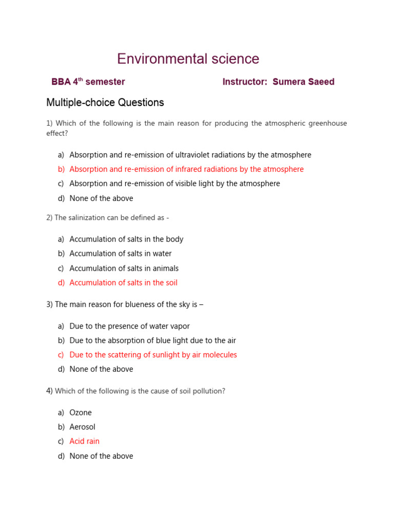 Environmental Science Mcq's | PDF | Ecosystem | Atmosphere Of Earth