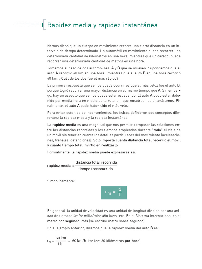 03 - Rapidez Media y Rapidez Instantánea | PDF | Velocidad | Fenomeno ...