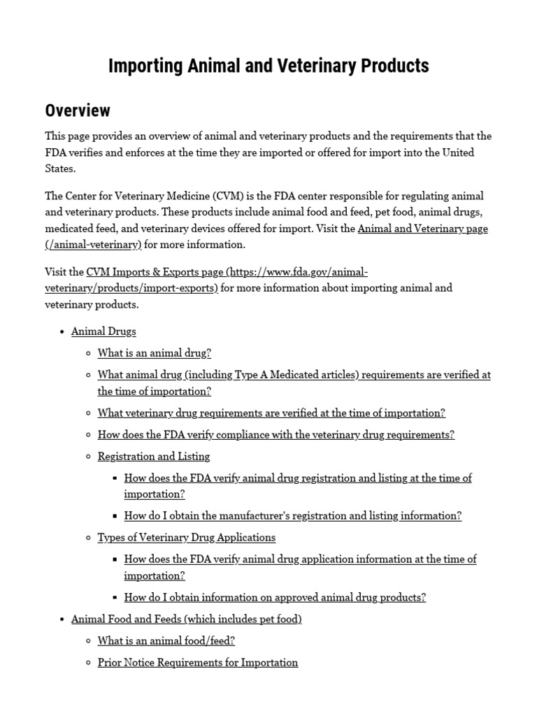 FDA Import Rules for Veterinary Products | PDF | Food And Drug ...