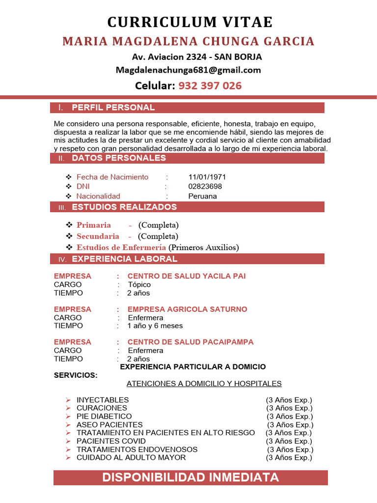 CV Maria Magdalena Chunga | PDF