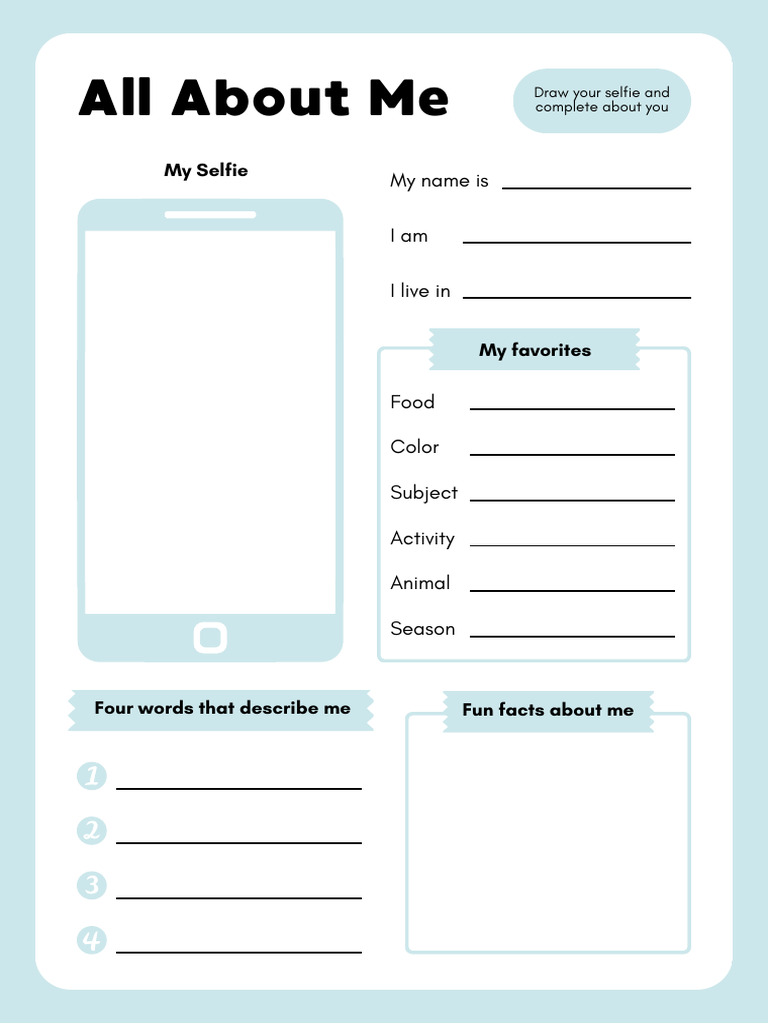 All About Me Selfie Printable Activity | PDF | Poetry