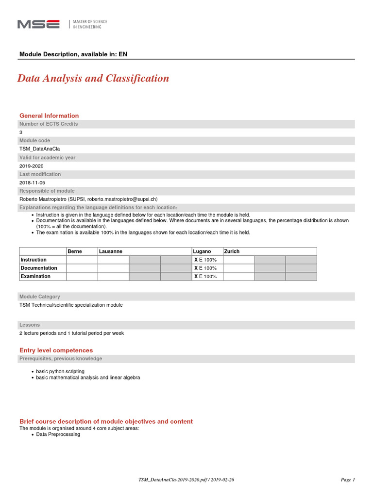 TSM - DataAnaCla 2019 2020 | PDF | Cluster Analysis | Data