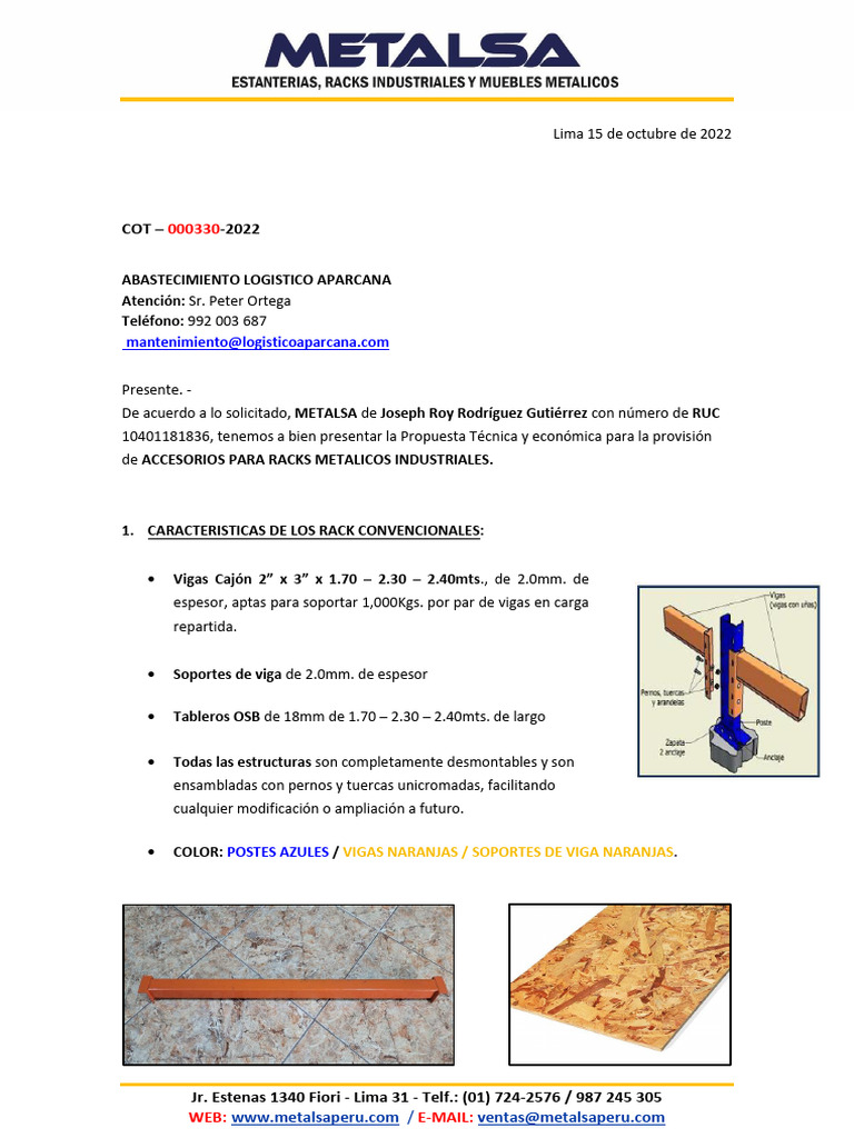 Rack Metalsa-Ot 000330-22 Abastecimiento Logistico Aparcana | PDF ...