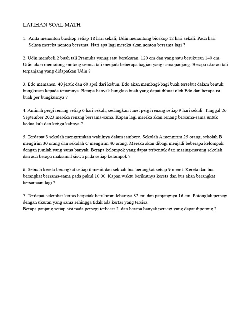Latihan Soal Math | PDF