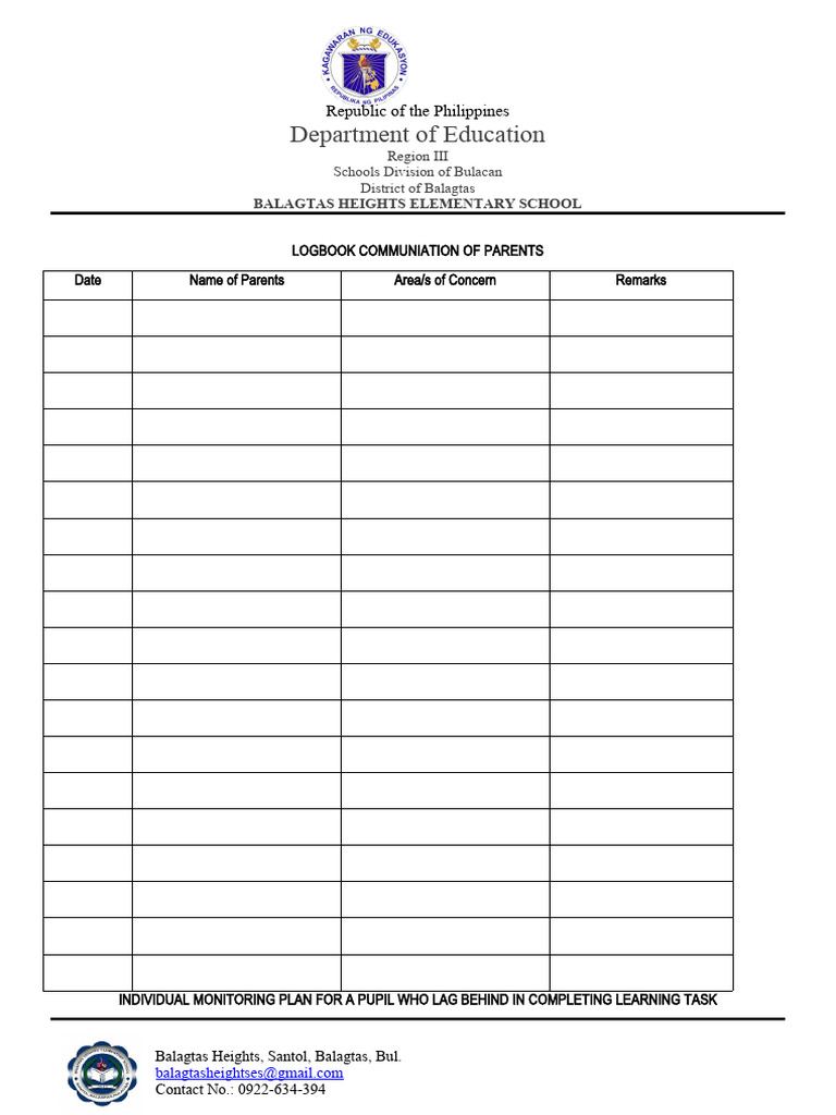 Logbook Communication With Parents | PDF