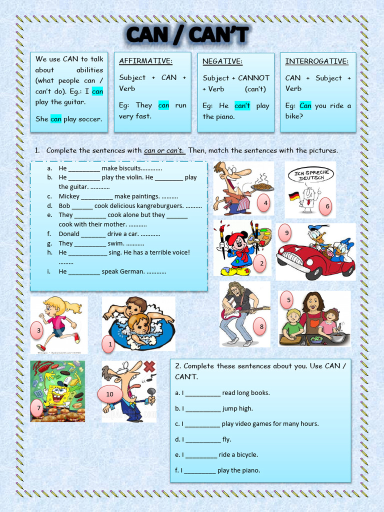 Can Cant Abilities Grammar Drills 72458 | PDF | Human Communication ...