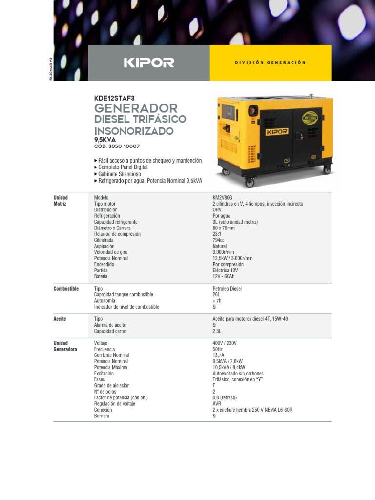 FICHA TECNICA Kipor | PDF | Ingenieria Eléctrica | Vehículos