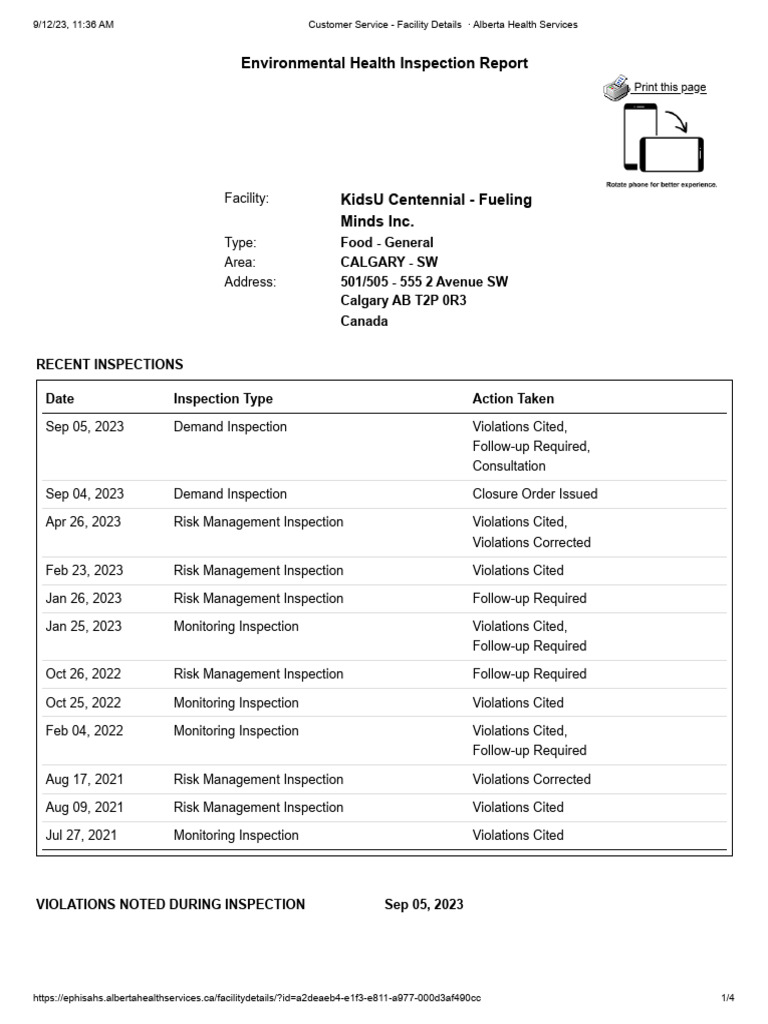 Alberta Health Services Sept. 5 Inspection Report | PDF | Pest Control