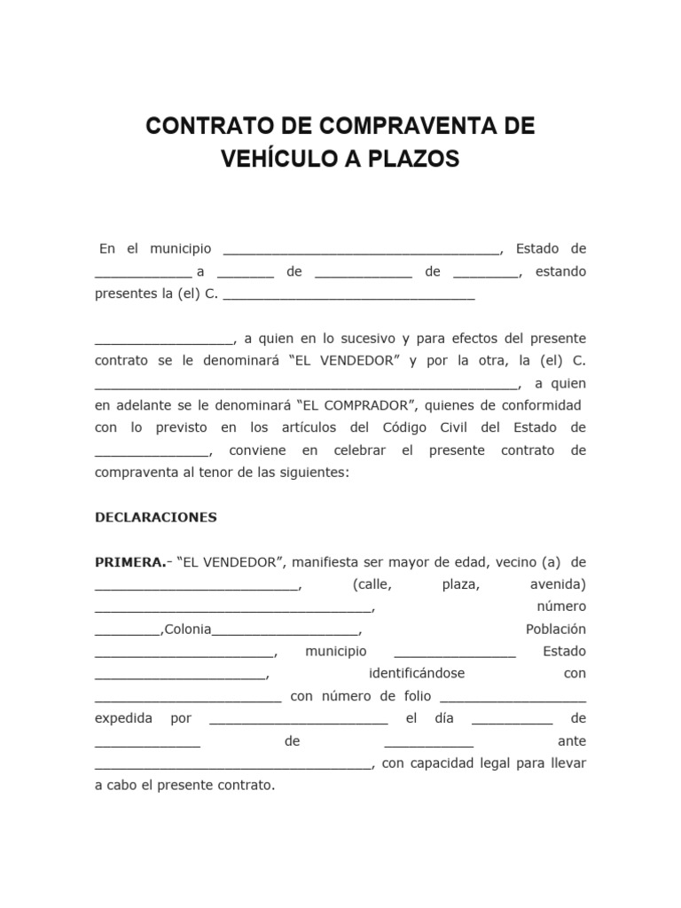 Contrato de Compraventa de Vehículo a Plazos | PDF | Derecho civil ...