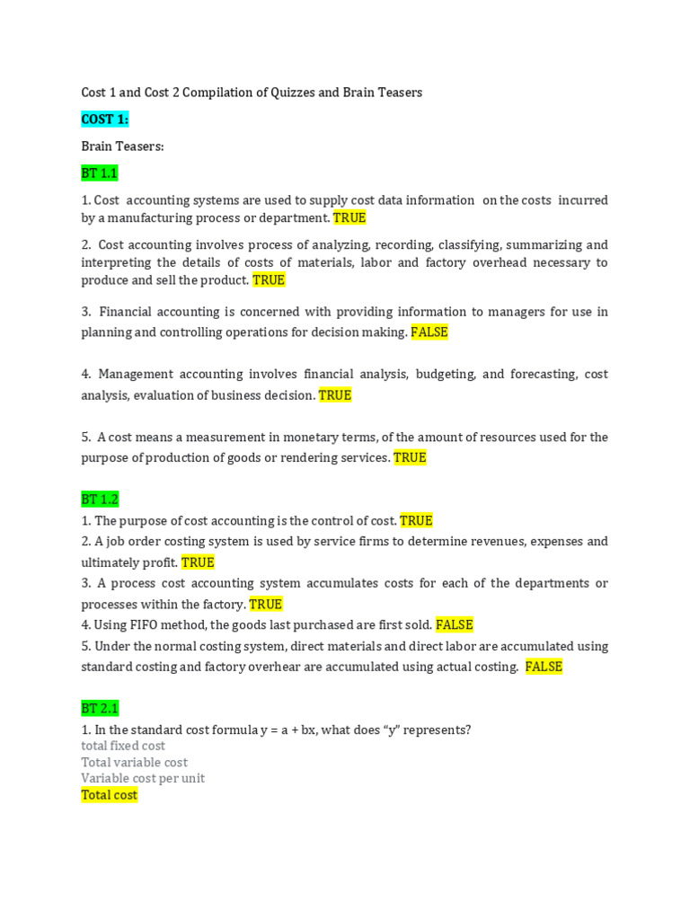Cost 1 and Cost 2 Compilation of Quizzes and Brain Teasers With ... Cost 1 and Cost 2 Compilation of Quizzes and Brain Teasers With ...