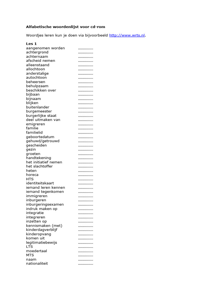 Alfabetische Woordenlijst Les 01 | PDF