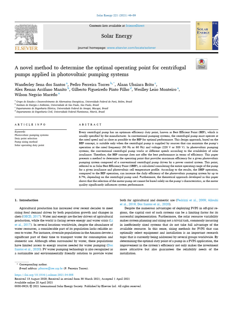 A Novel Method To Determine The Optimal Operating Point For Centrifugal Pumps Applied in ...