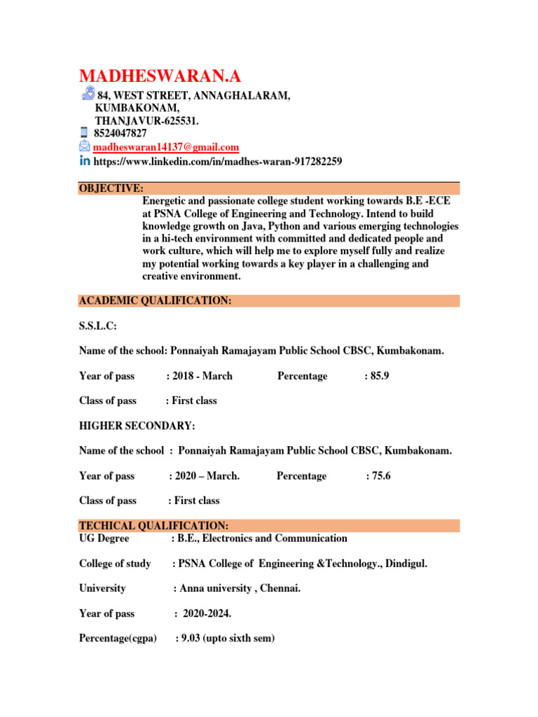 Madheswaran Resume | PDF