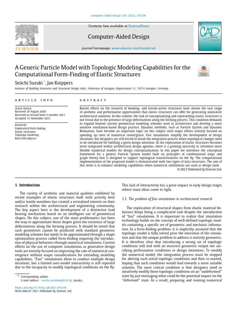 A Generic Particle Model With Topologic Modeling Capabilities For The Computational Form Finding 
