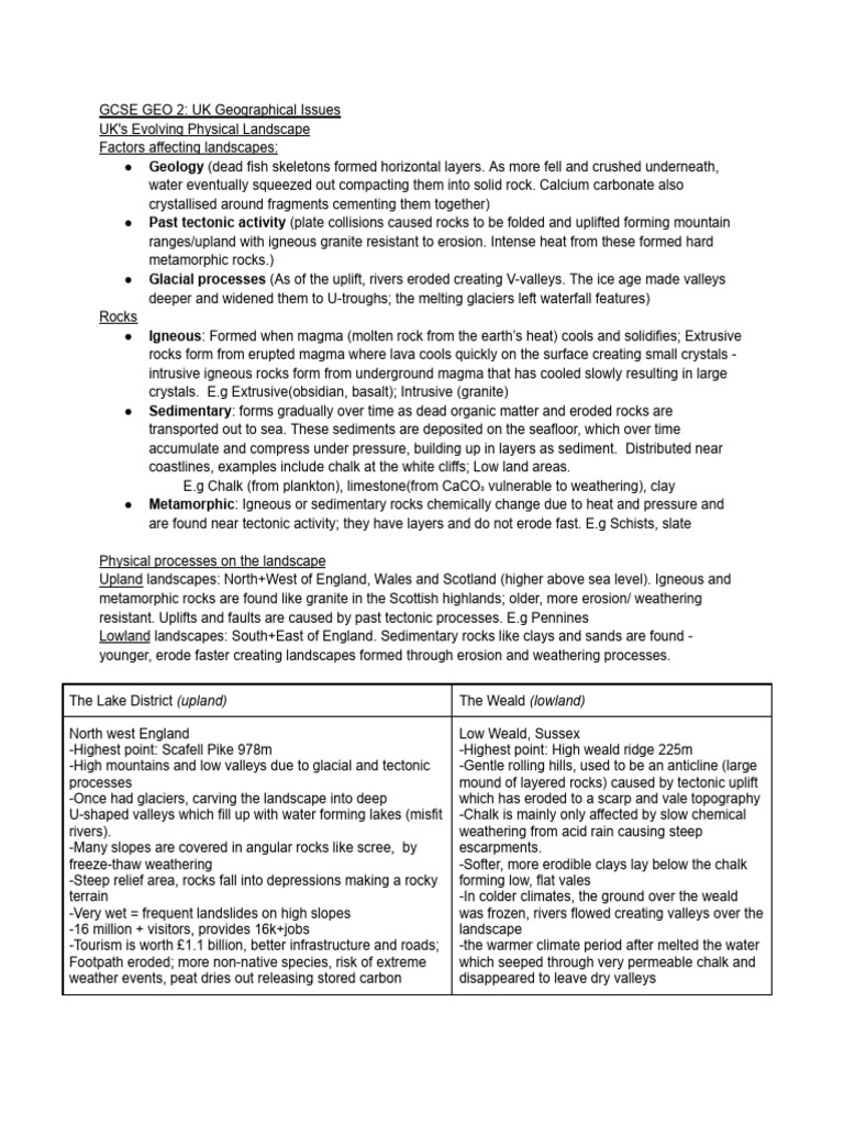 GCSE GEO 2 - UK Geographical Issues - UK's Evolving Physical Landscape ...